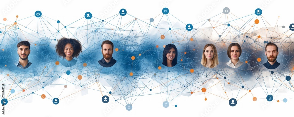 complex illustration of teams network connecting together in an array ...