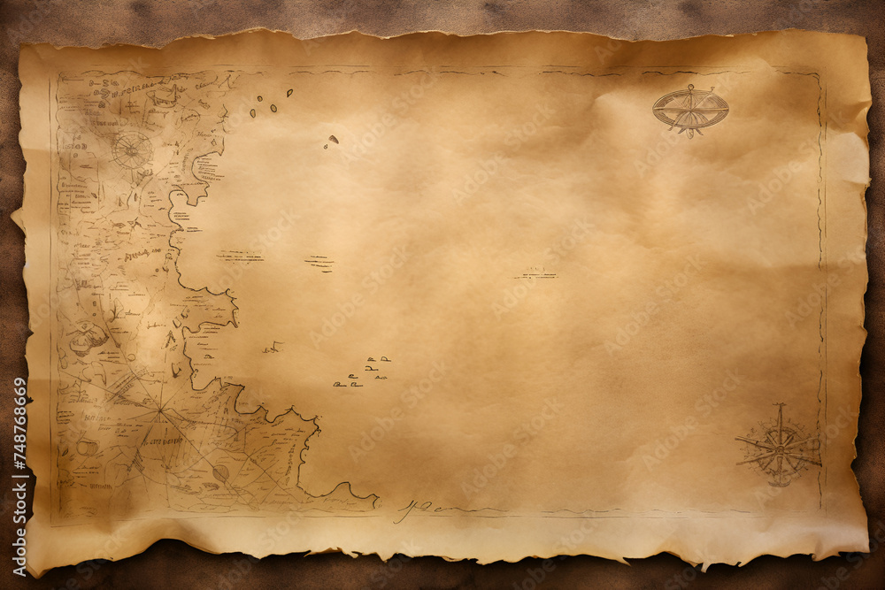 Illustration of old paper treasure map with empty space. Old map made ...