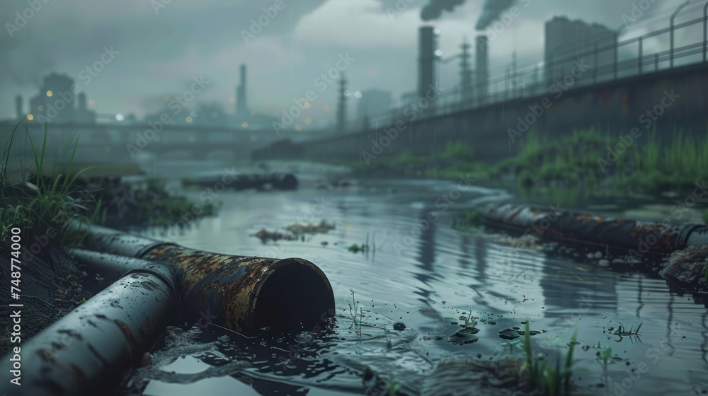 Wastewater pipes from factories and factories into canals and the sea ...