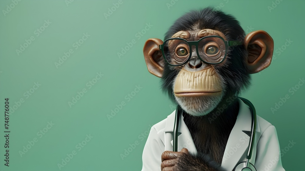 Chimpanzee in Doctor Costume with Glasses Stock Illustration | Adobe Stock