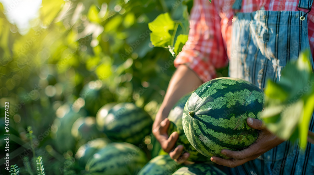 watermelon picker with watermelons with free space with place for text ...