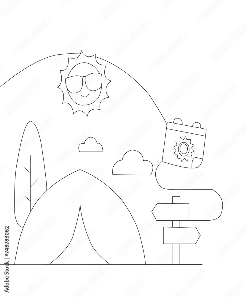 camp coloring page for school children Stock Vector | Adobe Stock
