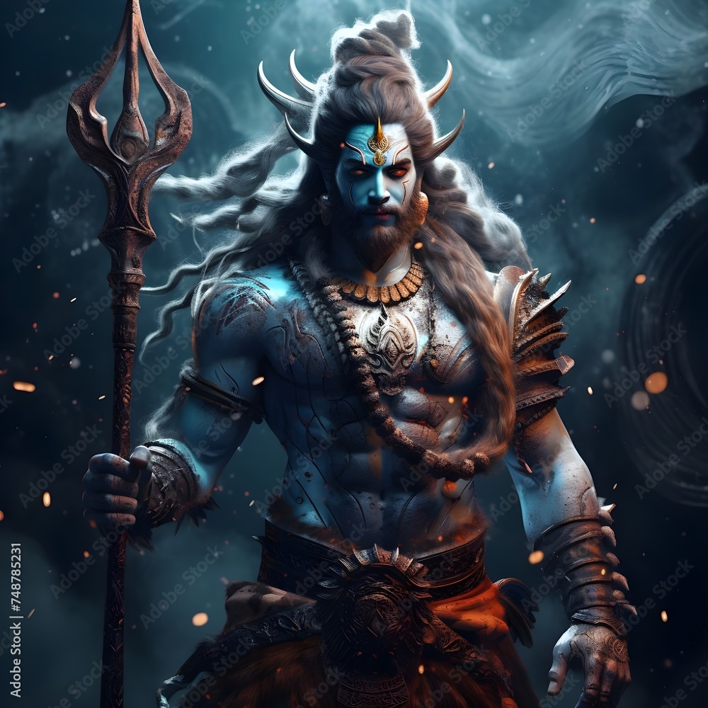 Lord Shiva Front Facing WIth Trident Ai Generated Stock Photo | Adobe Stock