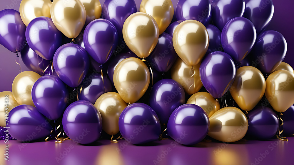 purple and gold background with balloons, luxurious Stock Illustration ...