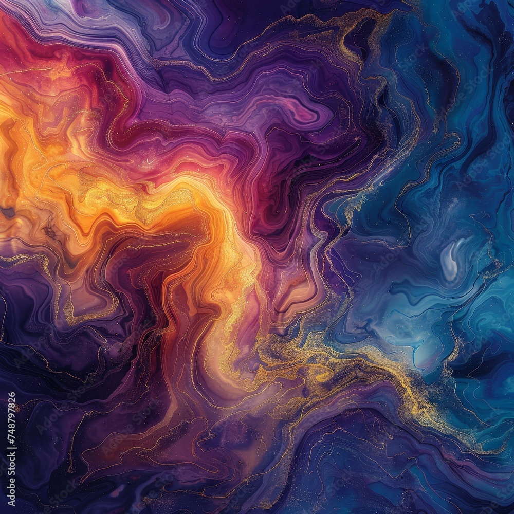 the dynamic fluid artwork features swirling marble patterns with a spectrum of colors, creating ...