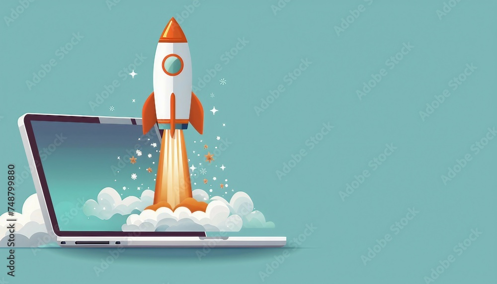 Digital Launchpad: Rocket Emerges from Laptop Screen, the concept of ...