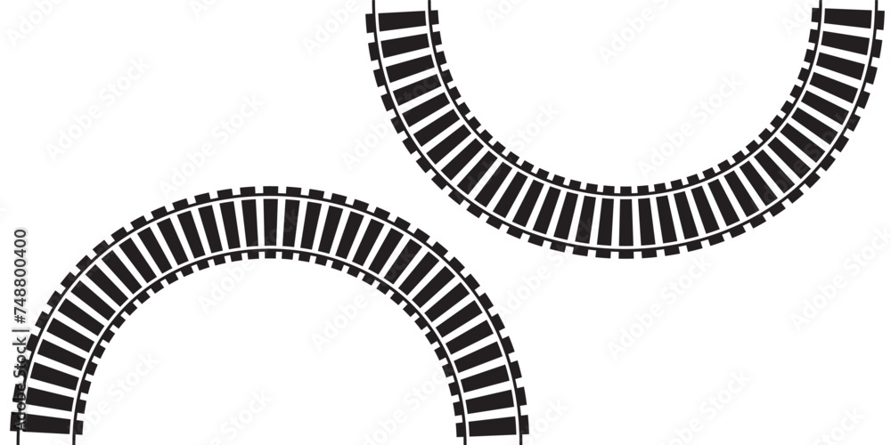 Railway train track vector route. Rail pattern round circular curve ...