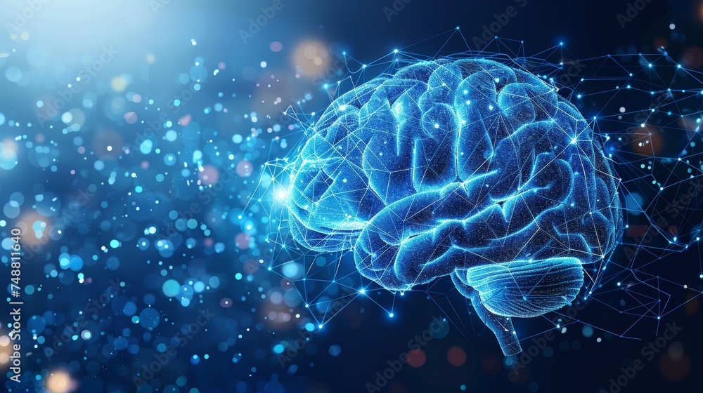 Blue abstract brain. Brain anatomy. Schematic of parts of human brain ...