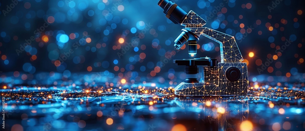 The image shows an abstract microscope in the form of a starry sky or ...