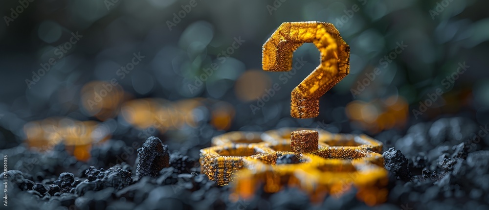 A pyramid of question marks from hexagons. Customer FAQs, digital ...