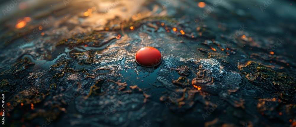 Global nuclear war. Planet from space with nuclear bomb explosions. Red ...