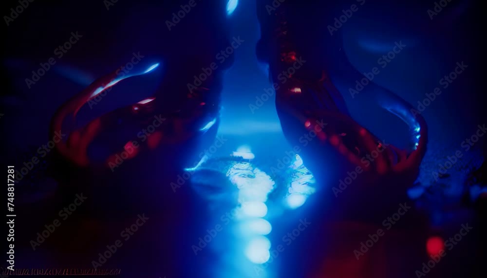 Vidéo Stock Hands of an alien creature moving in neon lights. Limbs of ...
