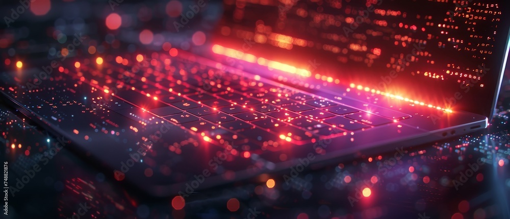 Programming, coding, software testing on a laptop. Abstract ink drawing ...