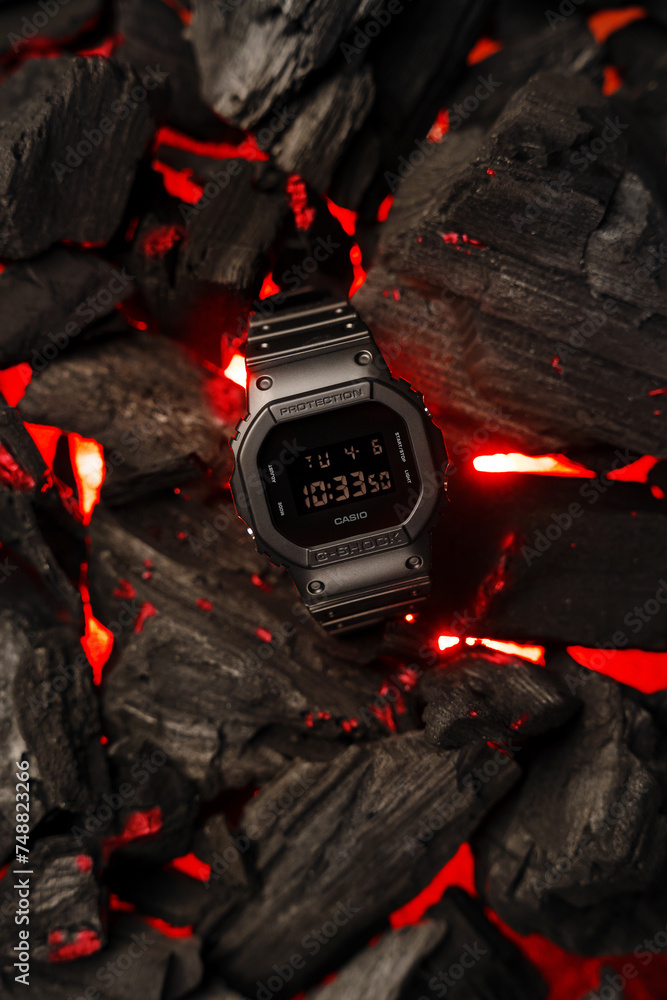 Illustrative editorial of Casio G-Shock DW-5600BB-1ER wrist watches ...