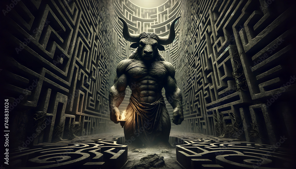 The mythical Minotaur, a creature from Greek mythology with the body of ...