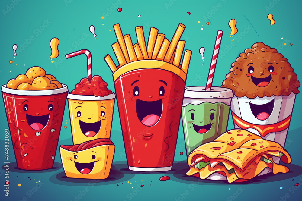 fast food cartoon characters, mascots, food cartoons Stock Photo ...
