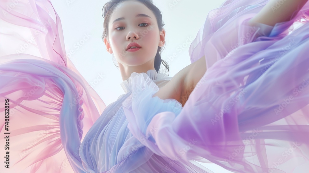 Wind, face of young Asian woman flying young and beautiful Wearing a ...