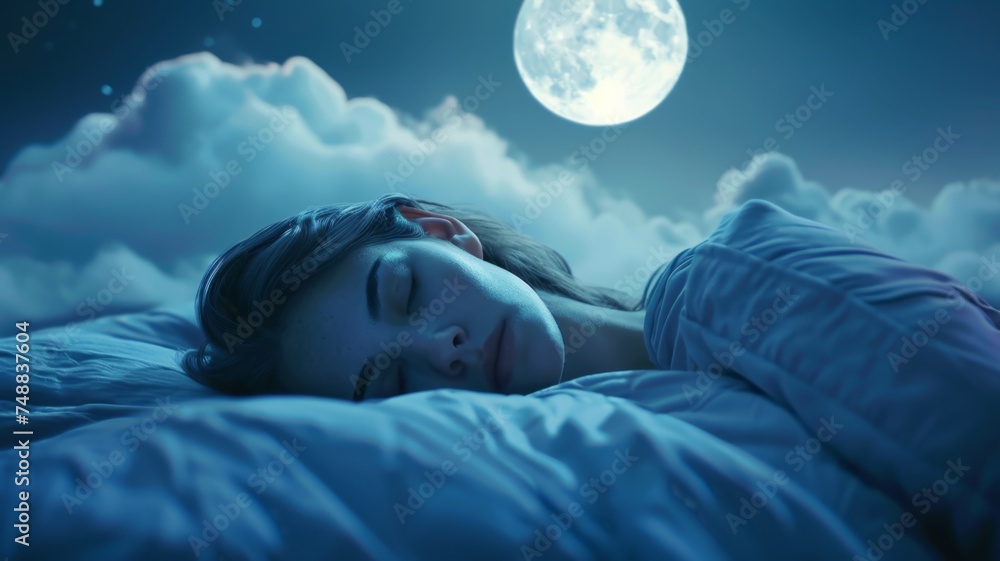 Woman sleeping under full moon - A peaceful image of a woman sleeping ...