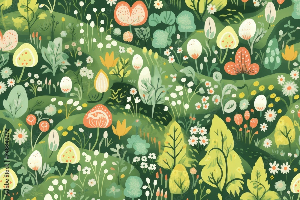 Watercolor seamless Illustration of spring flowers with various types ...