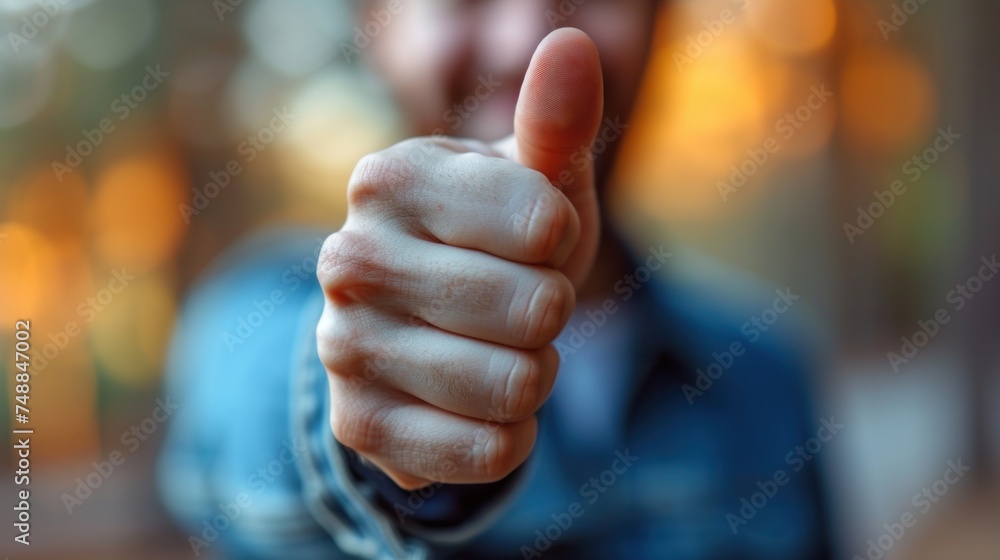 Giving a thumbs up, Positive gesture of approval, Man showing his ...