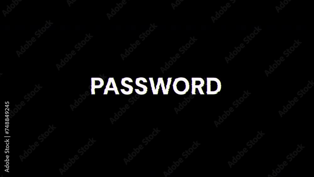 Password text with screen effects of technological failures. Spectacular screen glitch with ...