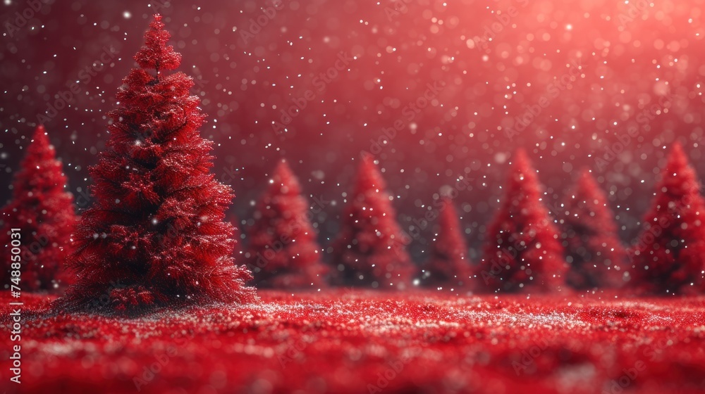 A Christmas Forest, Red Trees in a Snowstorm, Winter Wonderland with ...