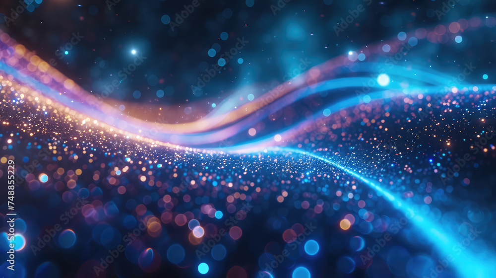 Abstract digital background of particles. Data flow with moving dots or ...