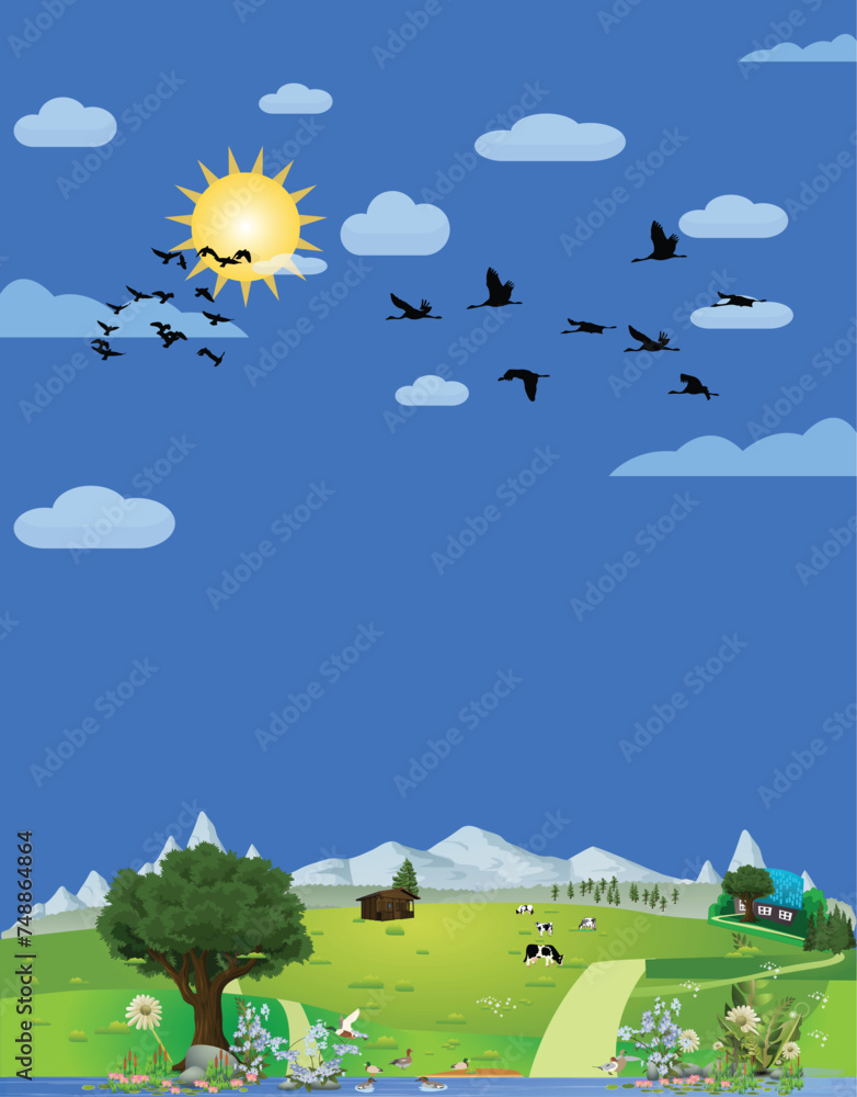 Nature. Cute vector illustration of landscape natural background, life ...