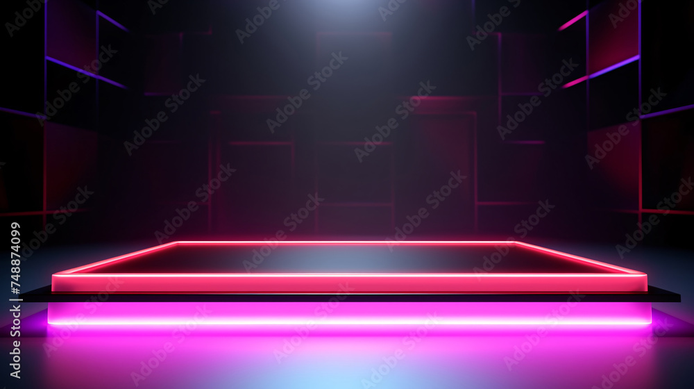 Abstract neon light geometric background. Rectangle stage product ...