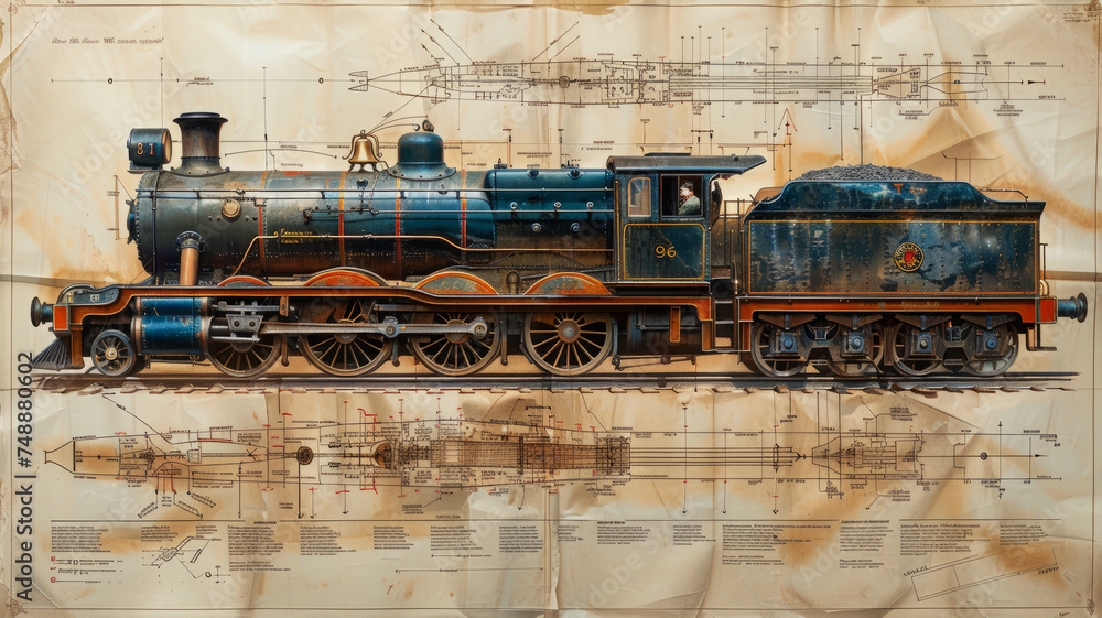 a construction blueprint in an exploded schematic style depicting ...