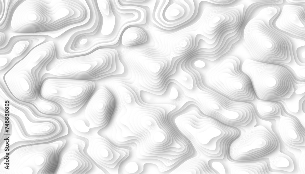 Topographic map in papercut style. Top view river mountains in paper ...