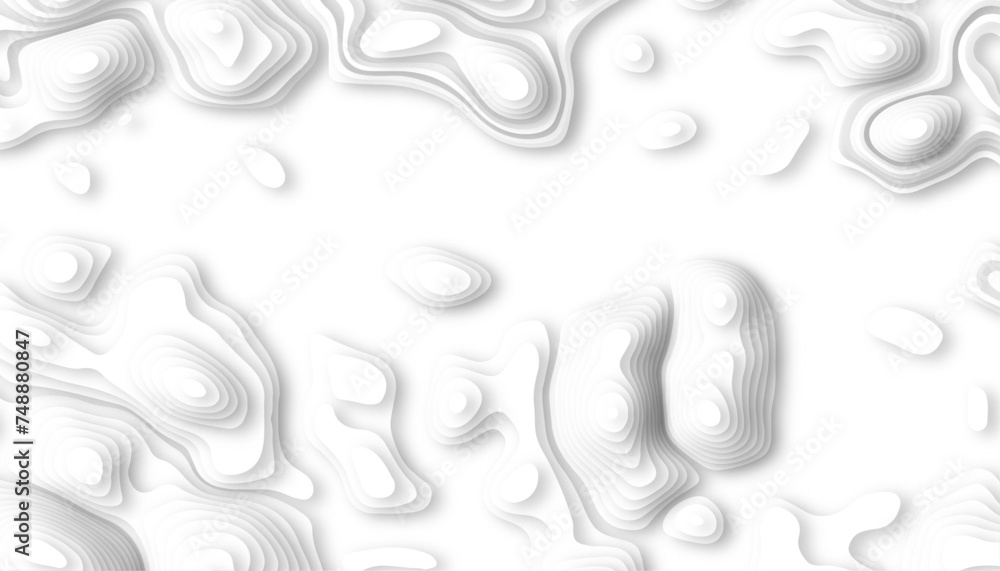 Topographic map in papercut style. Top view river mountains in paper ...