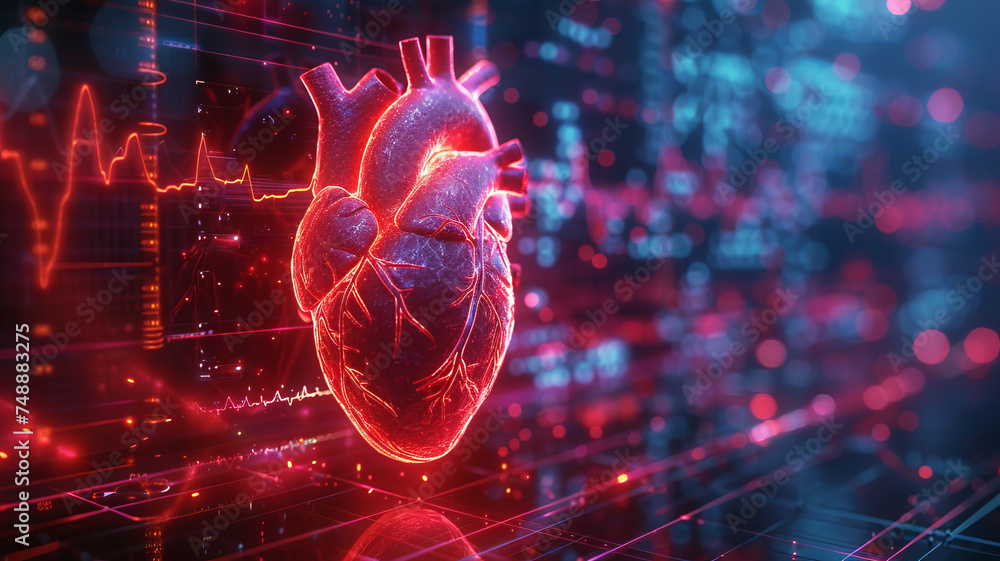 Human Heart Diagram, Ecg graph, heart attack concept. 3d illustration ...