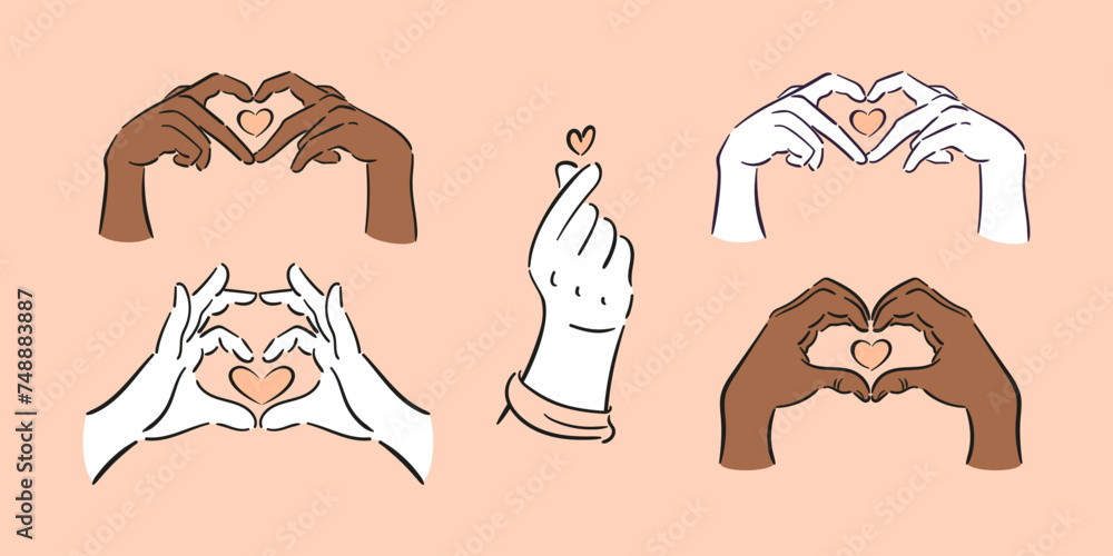 Set of hand gestures. Finger Heart. Happy Valentines Day. gesture ...