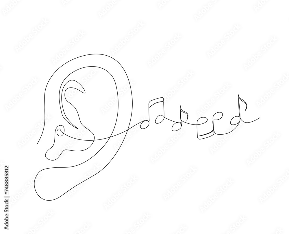 Vetor do Stock: Continuous line art drawing of human ear with music ...