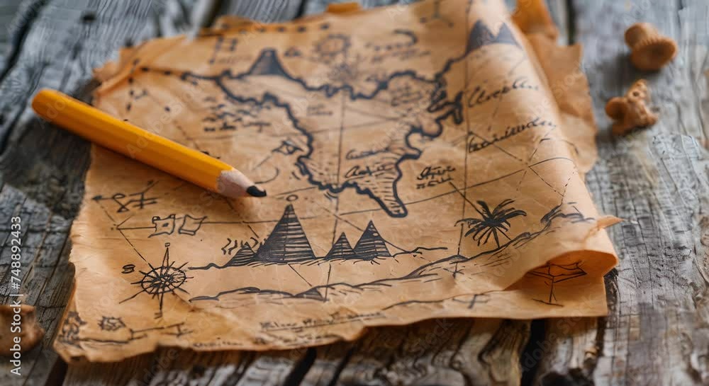 A map drawn in crayon that leads to buried treasures of ancient ...