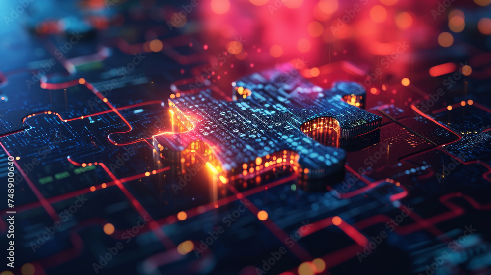 An image capturing jigsaw puzzle pieces merging to depict a digital ...