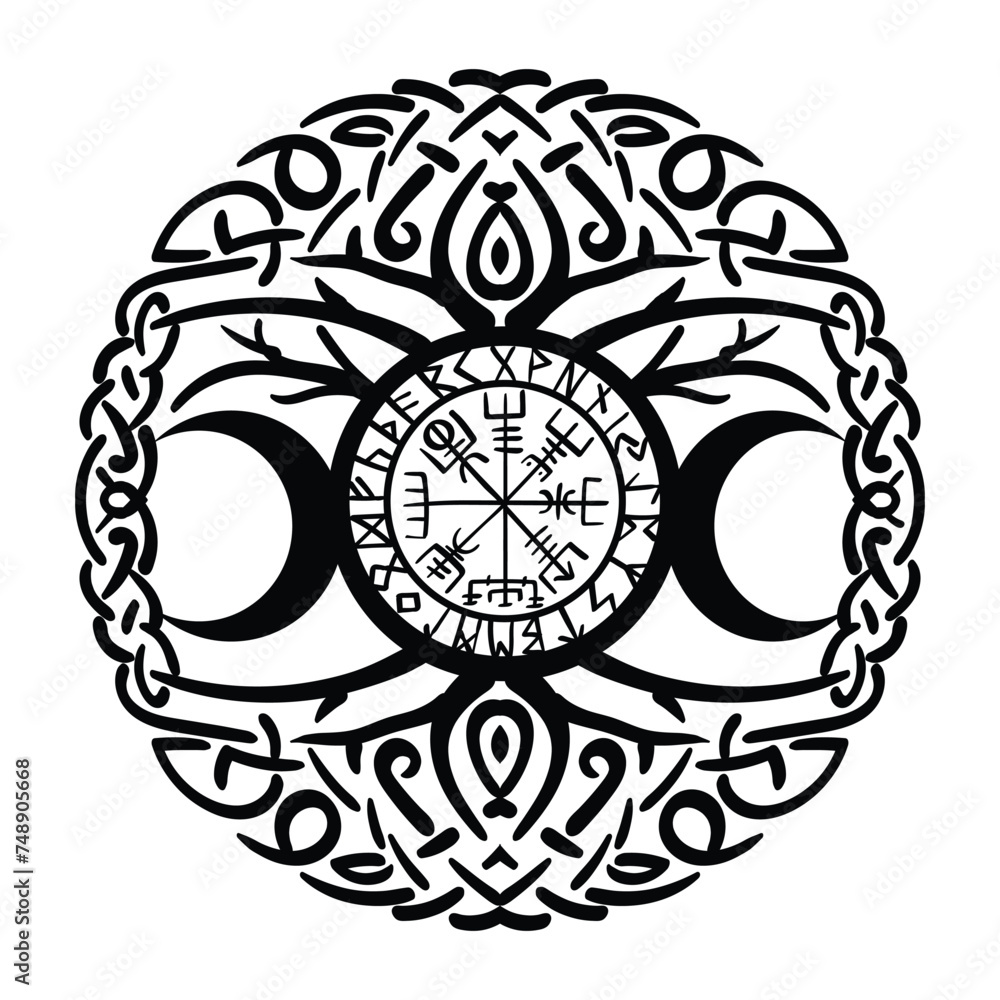 Yggdrasil, the tree of life. Vikings symbol Odin,with futhark runes ...