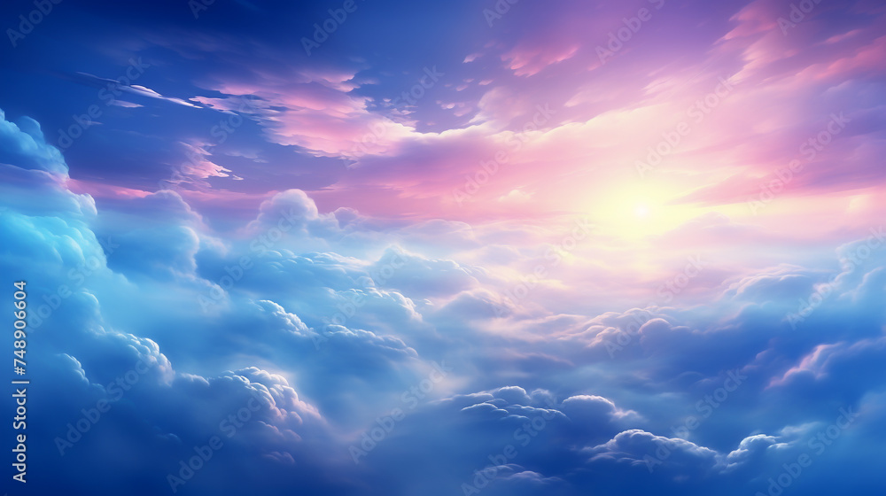 Imagine a 3D digital cloudscape where the soft textures of clouds ...