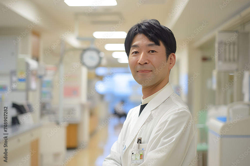Portrait of Dedication: Japanese Male Doctor Captured at the Hospital ...
