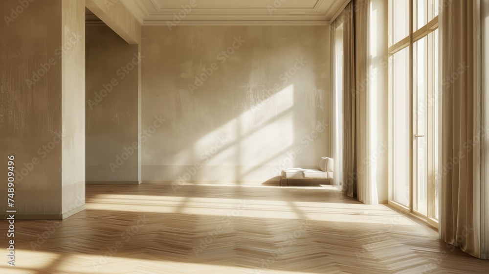 A spacious empty room interior background featuring a minimalist design ...