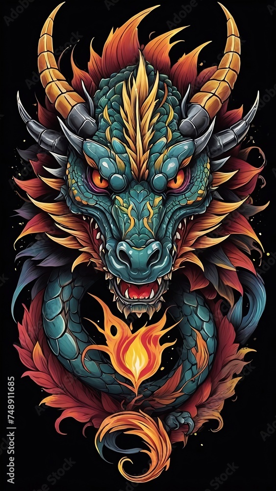 vector artwork tattoo design a fier dragon head Stock Illustration ...