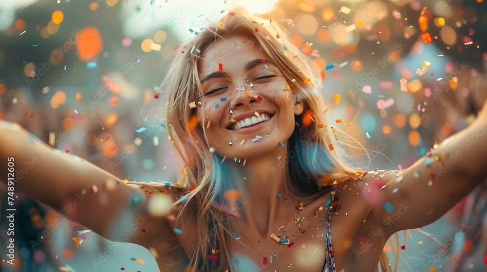 Embracing Joy: A Vibrant Celebration with a Young Woman Dancing among ...