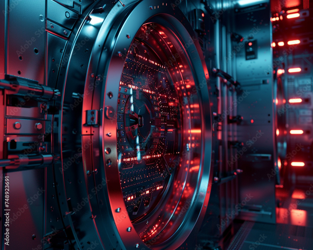 3D visualization of a secure digital vault with glowing keys embodying ...