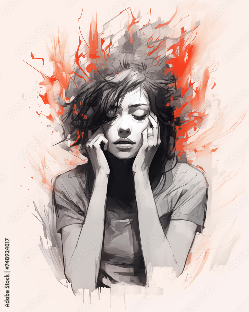 mental health prevention sketch drawing - identity crisis, mood swing ...