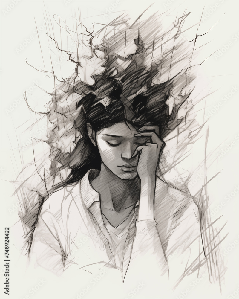 mental health prevention sketch drawing - identity crisis, mood swing ...