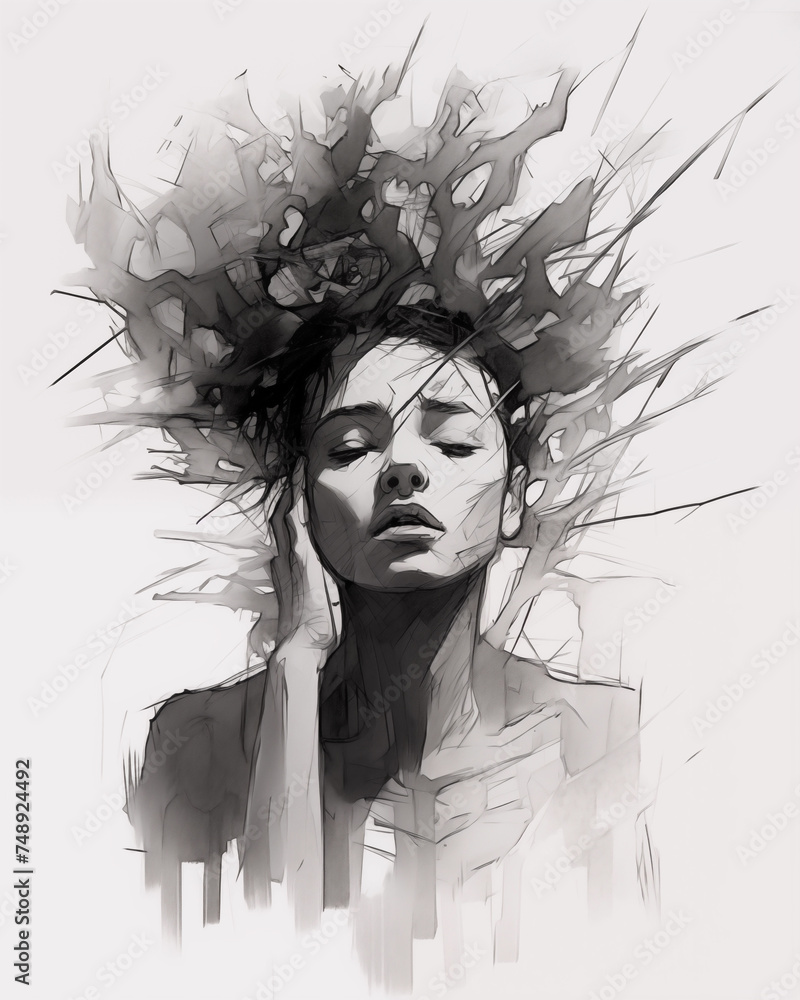 mental health prevention sketch drawing - identity crisis, mood swing ...