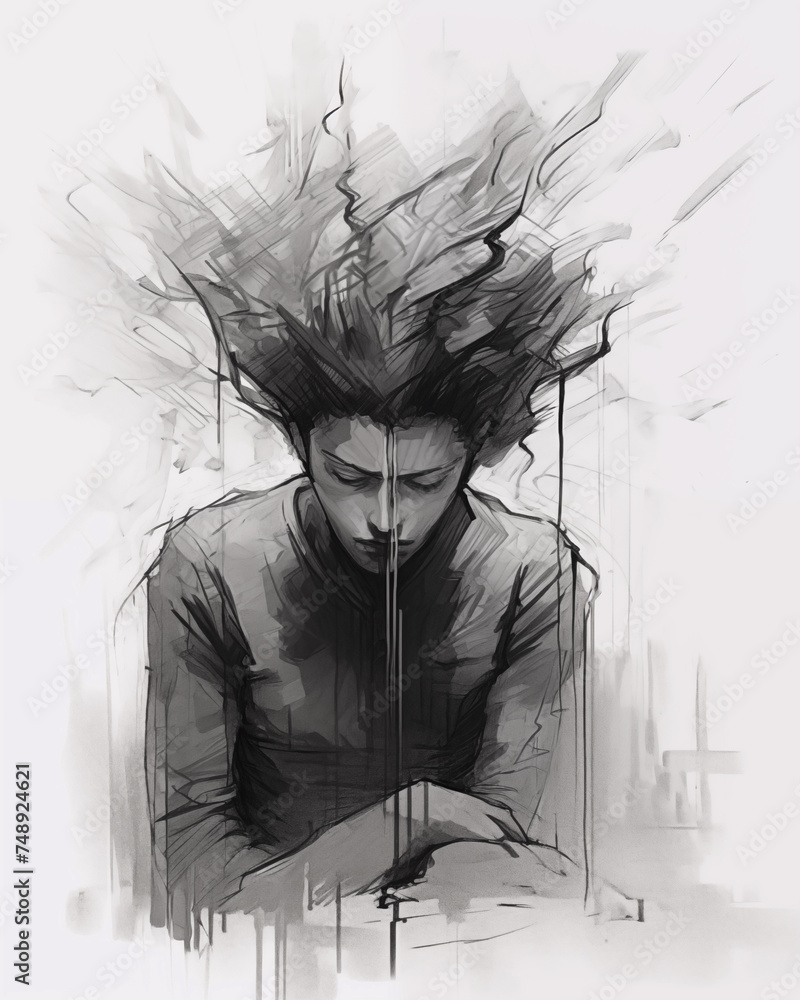 mental health prevention sketch drawing - identity crisis, mood swing ...