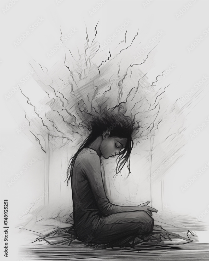 mental health prevention sketch drawing - identity crisis, mood swing ...