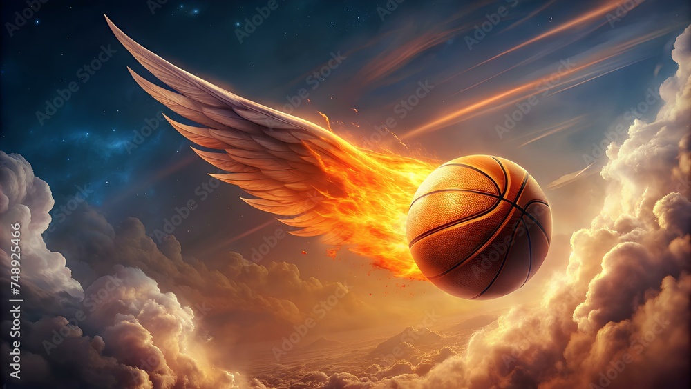 Dynamic Basketball Illustration Depicts a Winged Ball Soaring Through ...